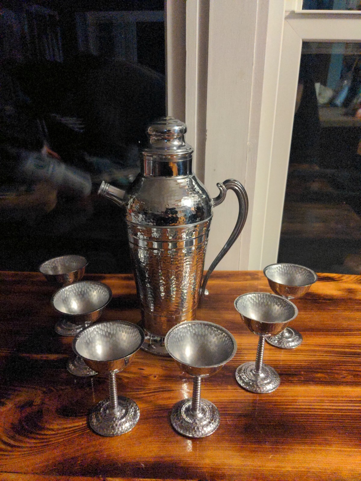 Cocktail Decanter Set Hammered Chromeware Decanter With 6 Chrome Cups ...