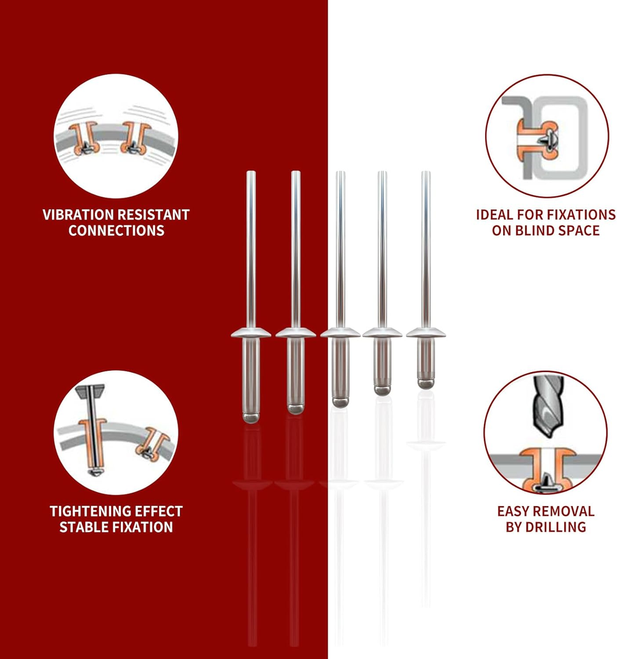 110Pcs Silver 3/16" Pop Rivets Assortment Kit,5 Sizes Aluminum Rivets ...