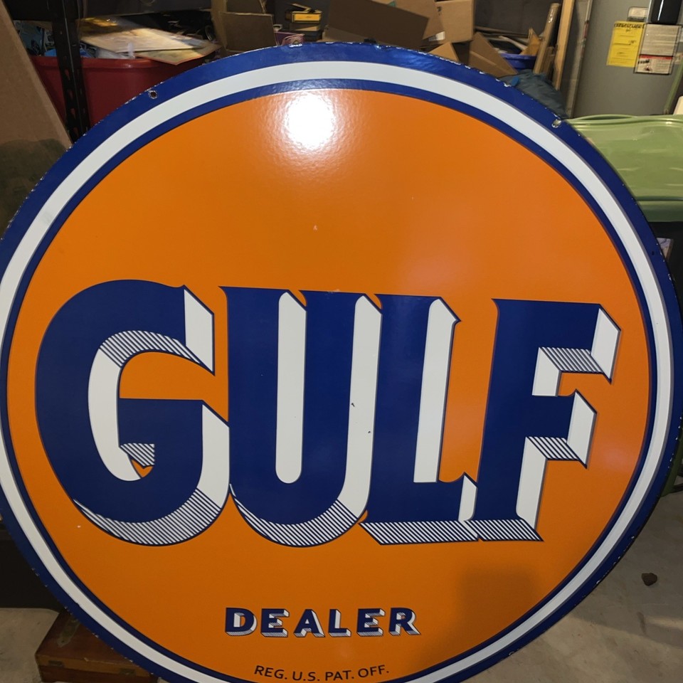 Nice Repro 42” Gulf Porcelain Sign | eBay