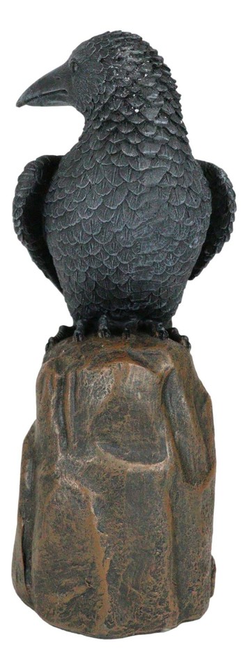 Large Dark Raven on Large Rock Platform Resin Statue Figurine 8" Height ...