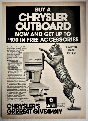 Vintage 1978 Print Ad Chrysler Outboard Tiger Boating Approx. 8.5 by 11 ...