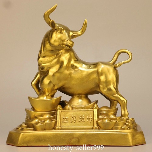 Old Pure Bronze Fengshui 12 Zodiac Cattle Ox Bull Yuanbao Money Coin ...