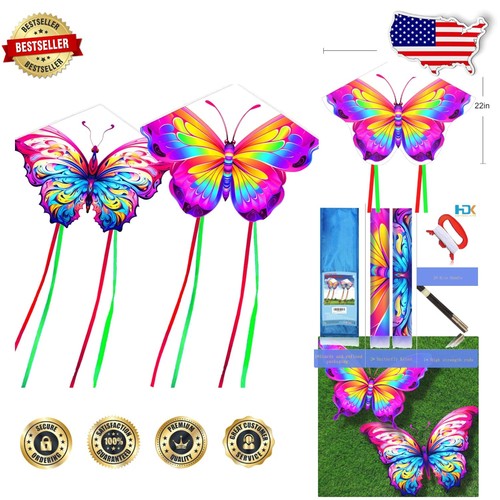 Vivid Pink Butterfly Kites - 2 Pack, Perfect for Kids and Adults, Easy ...