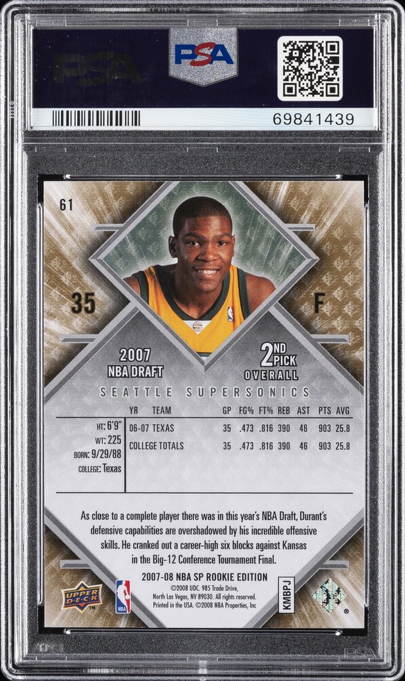 2007 SP ROOKIE EDITION #61 KEVIN DURANT ROOKIE RC PSA 10 | eBay