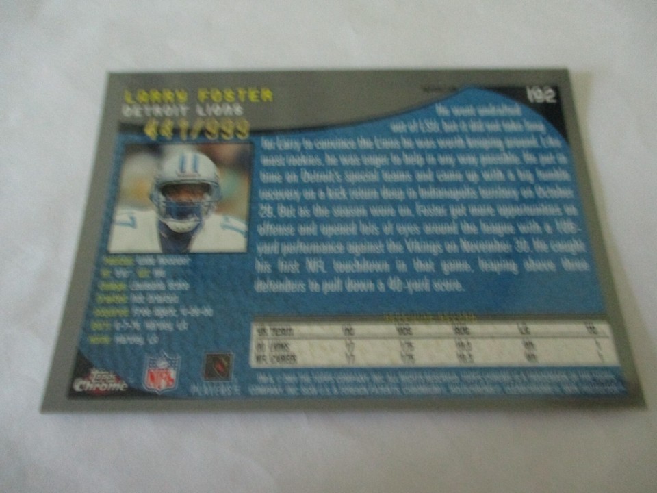 2001 Topps Chrome Refractor Larry Foster Card #192 Serial #441/999 | eBay