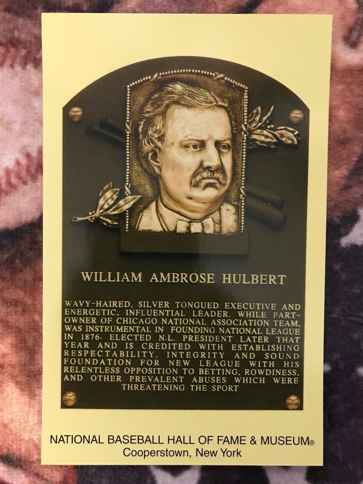 William Hulbert Postcard- Baseball Hall of Fame Induction Plaque- Photo ...
