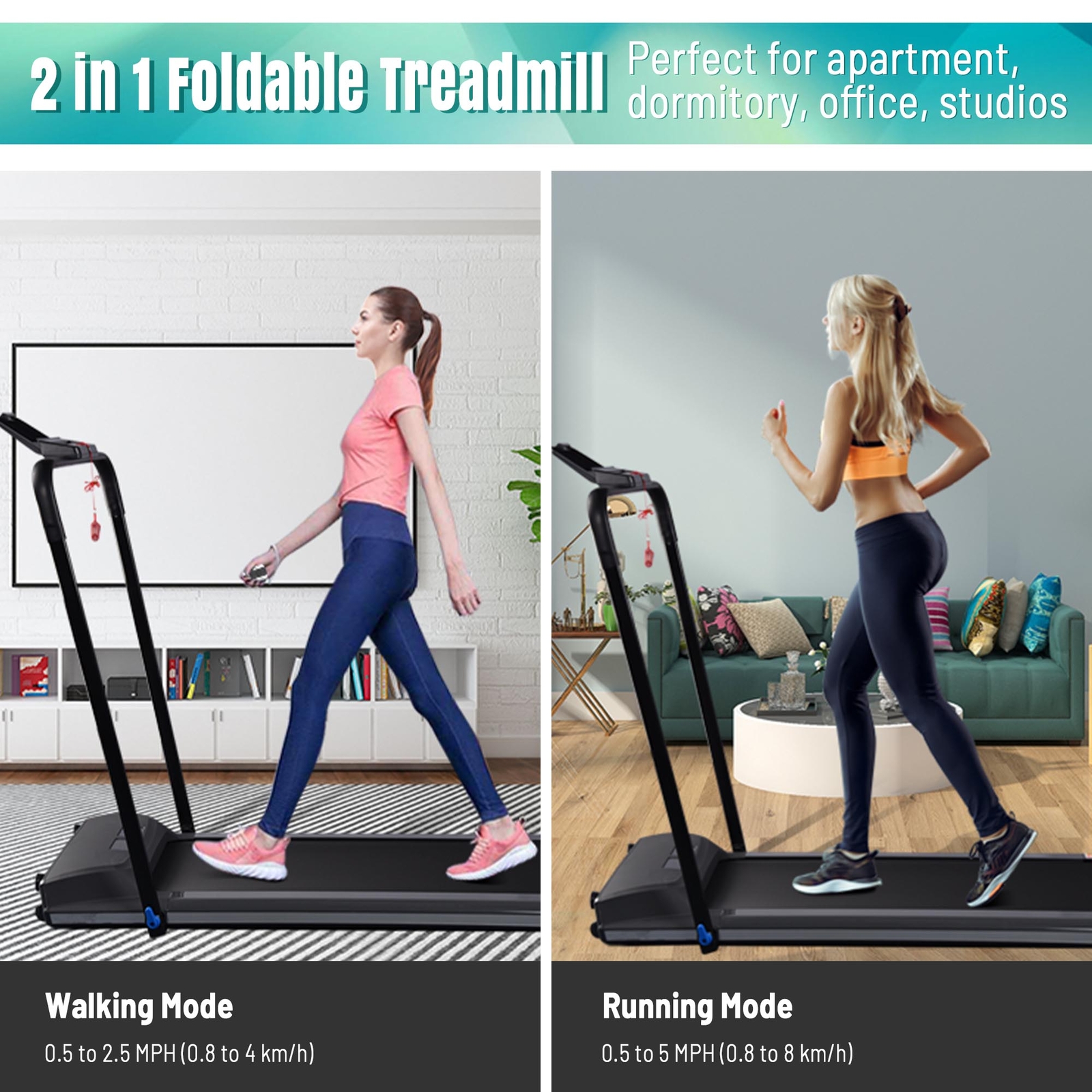 1.5HP Compact Folding Electric Treadmill Motorized Running Machine Gym ...