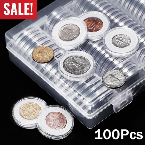 100PCS 30mm Silver Gold Coin Cases Capsules Holder Clear Plastic Round ...