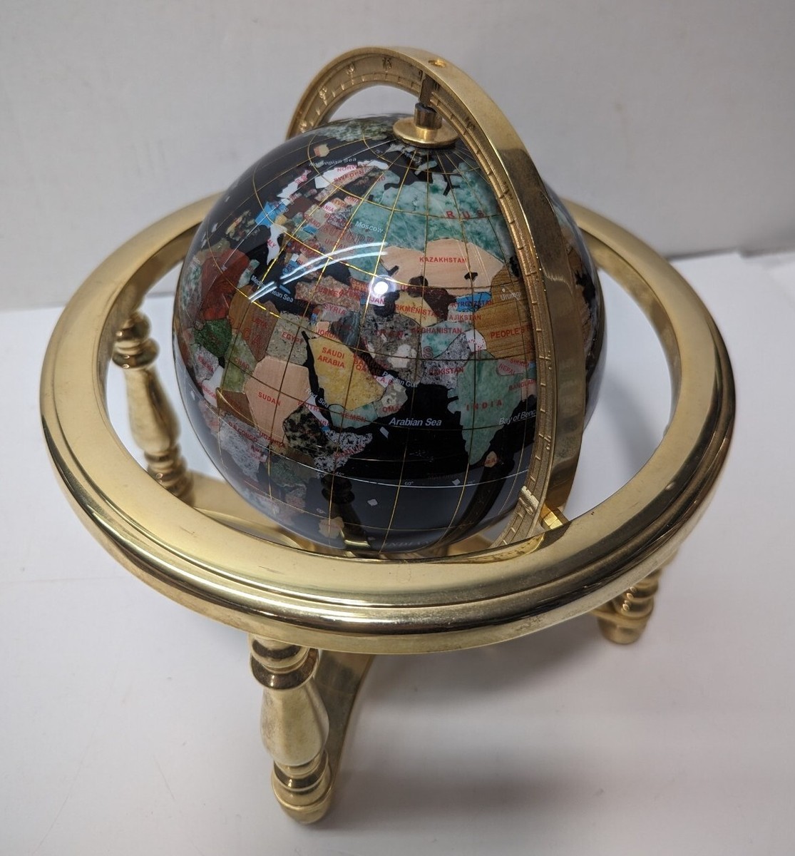 World Globe Inlaid Stone Large Semi Precious Stone Marquetry Lot