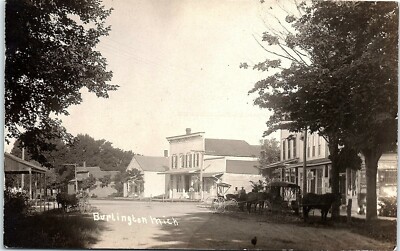 RPPC MI Burlington Main Street Town Horses Buggies Real Photo Postcard ...