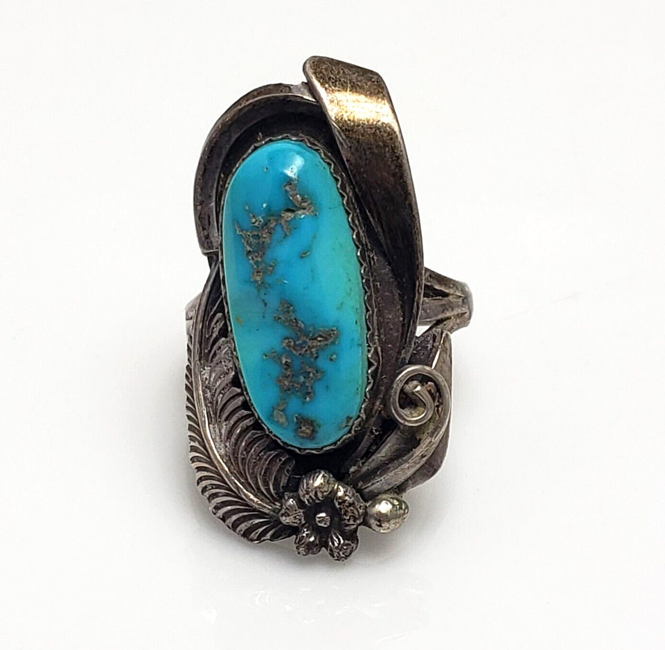 Navajo Signed Henry Sandoval Sterling Silver Turquoise Feather Ring ...