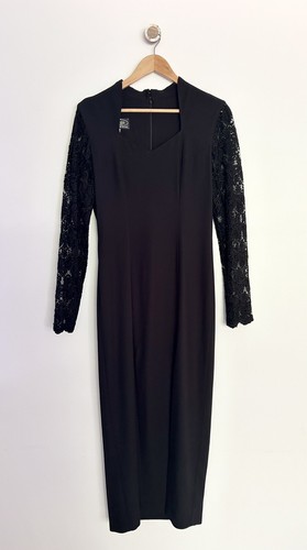 Vintage 90s Syndicate Black Fitted Lace Arms Maxi Dress size 10 ...