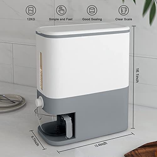 25Lbs Rice Dispenser, Large Sealed Grain Container Storage with Lid ...