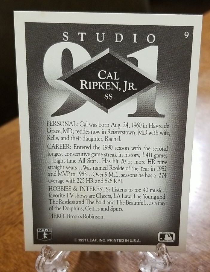 1991 Studio Baseball Card Cal Ripken Jr #9 Baltimore Orioles MLB HOF | eBay