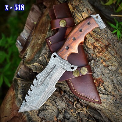 Handmade Damascus Steel Military hunting tracker fixed blade survival ...