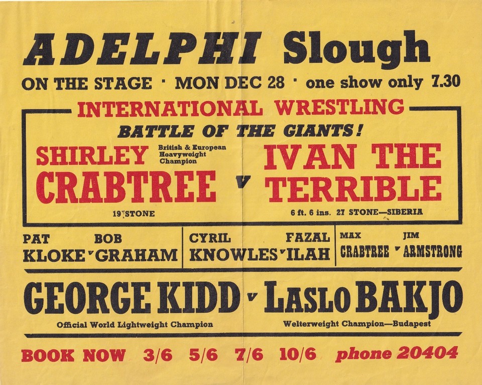 WRESTLING Programme + Poster Slough 28th Dec 1959 Shirley Crabtree (Big ...