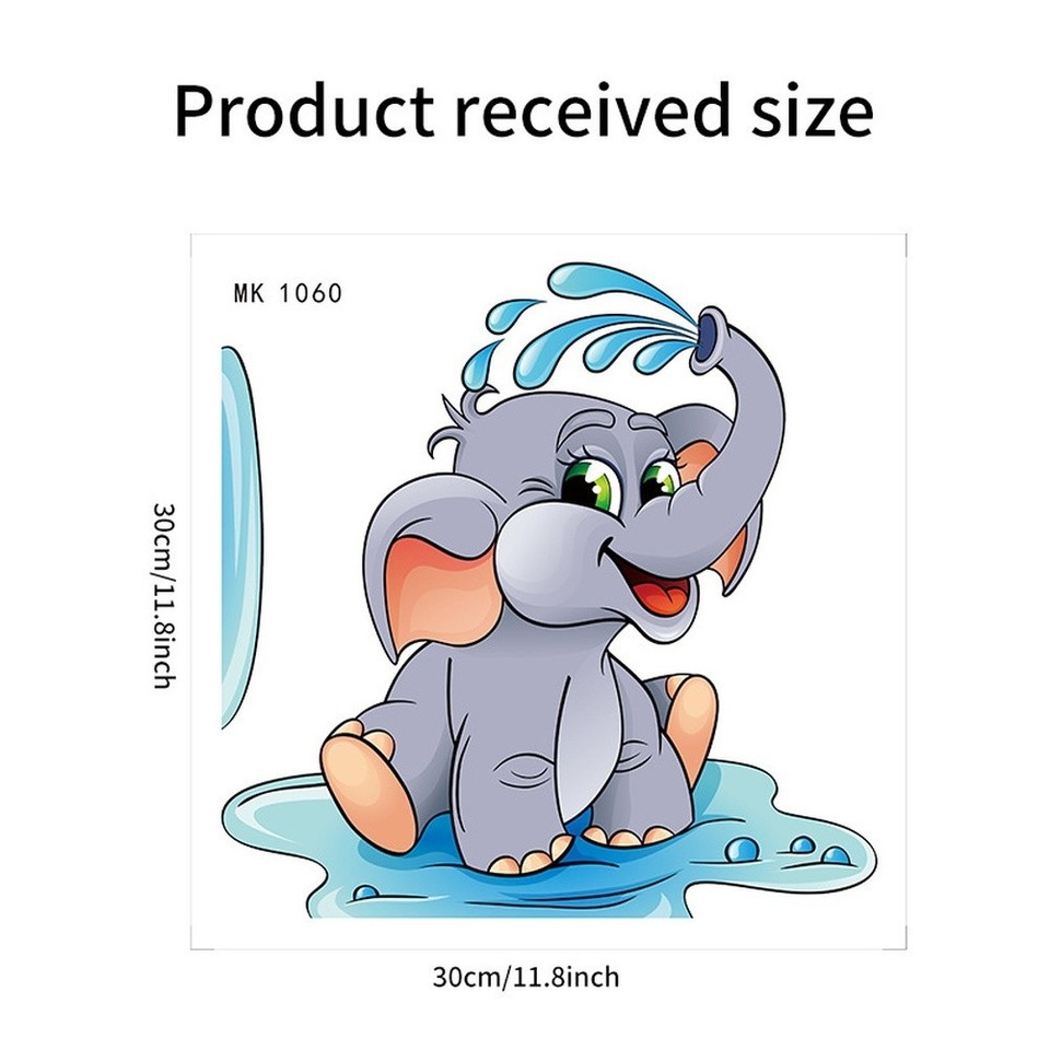 Gray Elephant PVC Wall Decal 30x30cm Waterproof for Bathroom Living ...