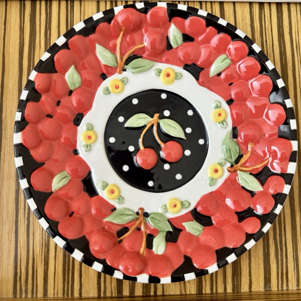 mary engelbreit 3D Cherries Artwork Saucer Plate 2001 Cottagecore 5 1/2 ...