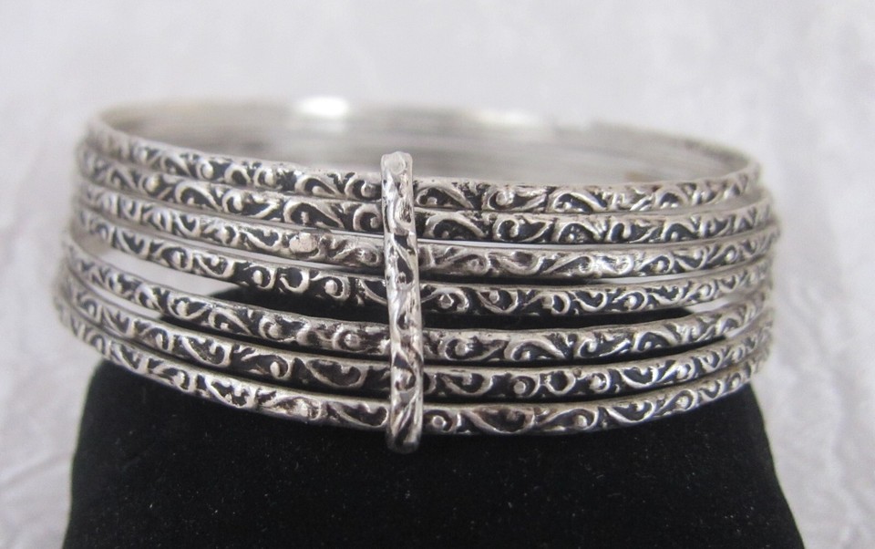 MOROCCAN ORNAMENTED 7 BANGLES BERBER ETHNIC STYLE PRIMITIVE SKILLS ...
