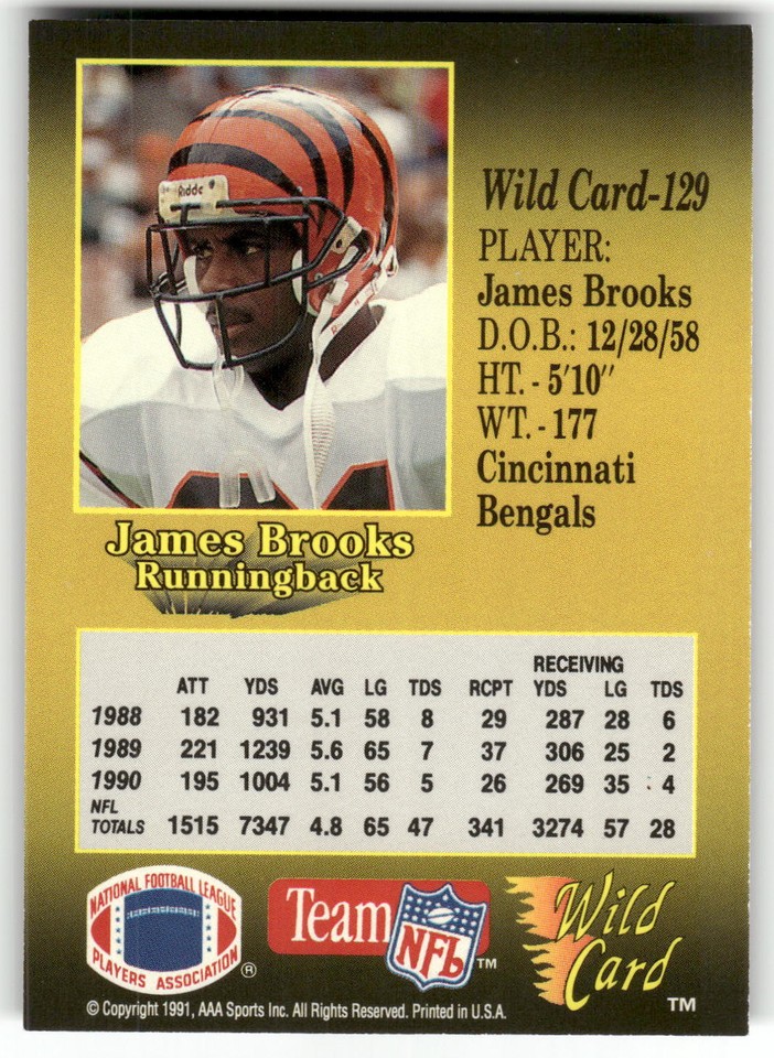 1991 Wild Card #129 James Brooks Cincinnati Bengals | eBay