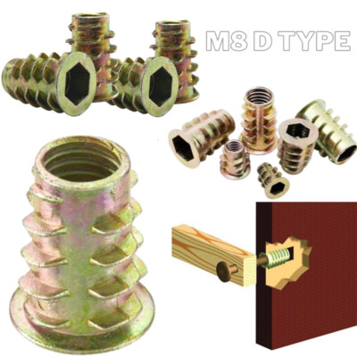 THREADED WOOD INSERT NUTS M4 M5 M6 M8 M10 HEX DRIVE SCREW FIXING Type D ...