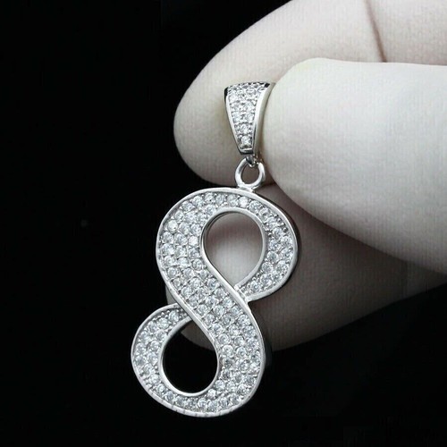 14k White Gold Plated 4.00Ct Round Simulated Diamond Number 8 Pendant ...