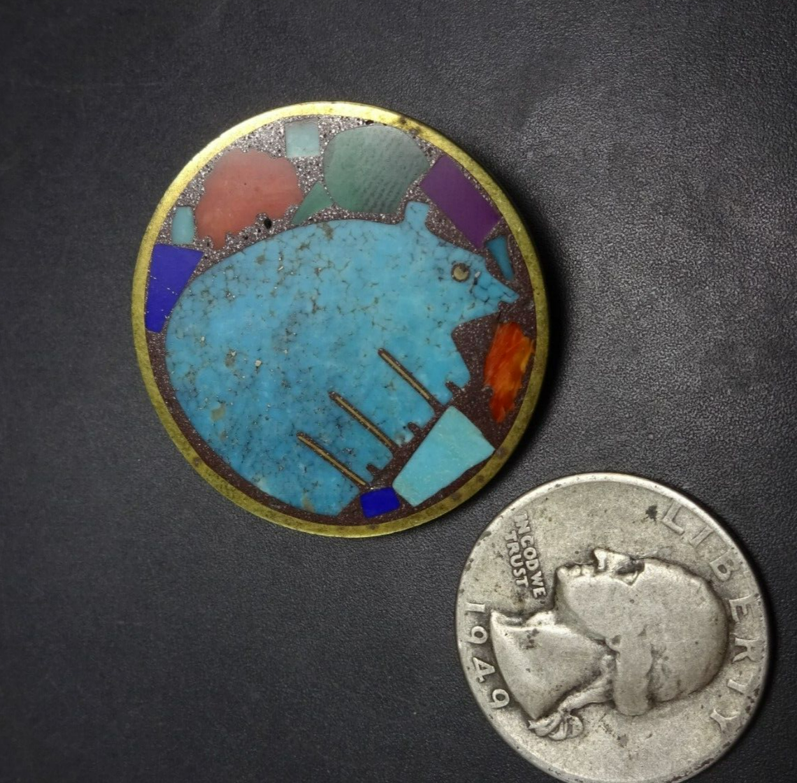 Andrew Shows & Turza Wells HAND CARVED BEAR INLAY PIN/BROOCH set in ...