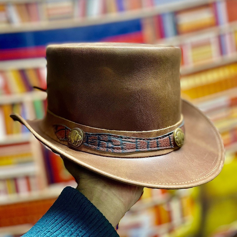 El dorado Steampunk deadman Biker Top hat Buffalo Nickel Band leather ...