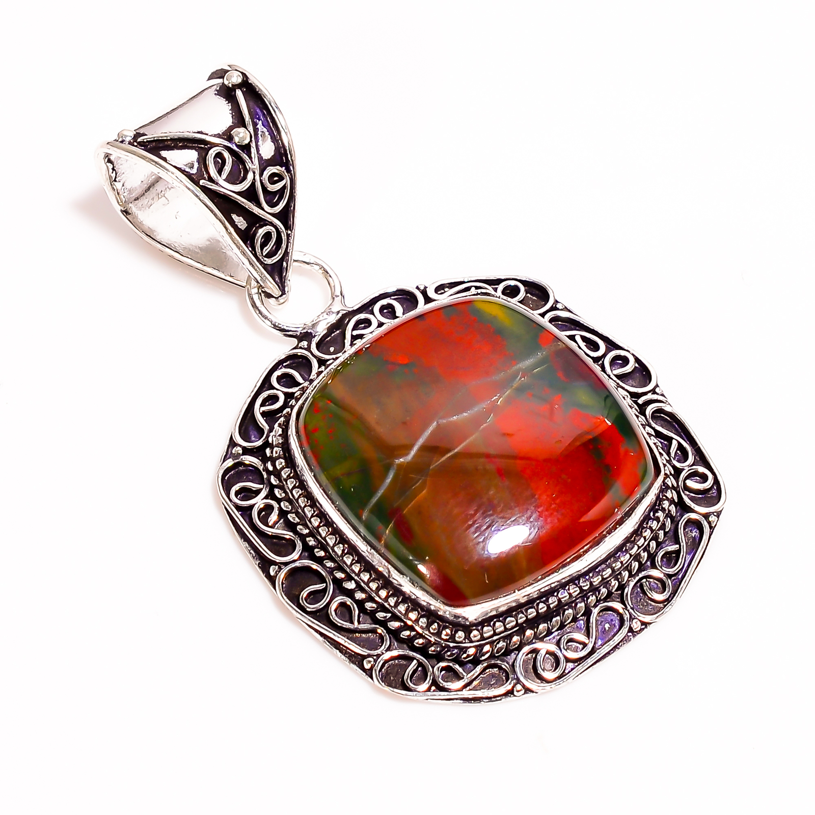 Bloodstone Vintage Handmade Jewelry 925 Sterling Silver Pendant 1.9 ...