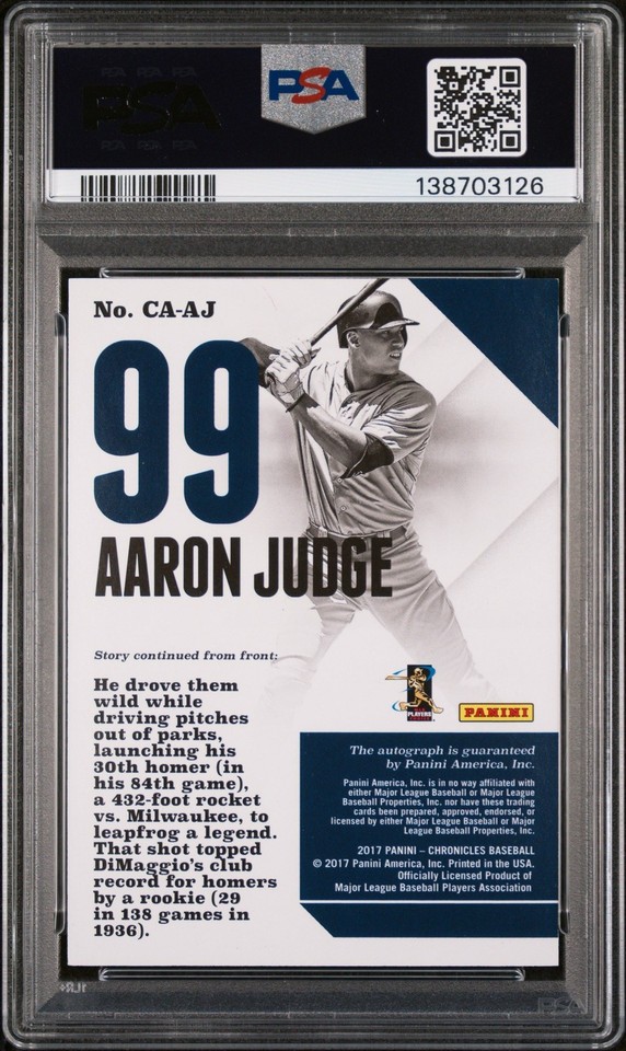 Aaron Judge 2017 Panini Chronicles Rookie Auto #CA-AJ PSA 9 autograph ...