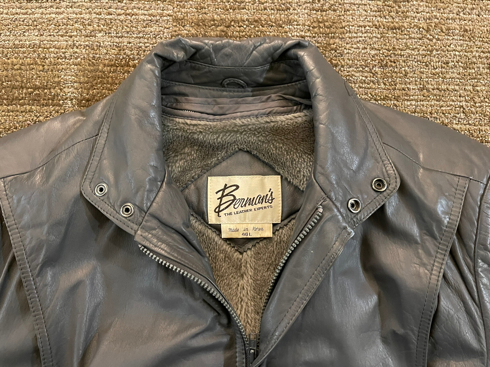 Berman's 1980's Vintage Gray Leather Bomber Jacket Si… - Gem