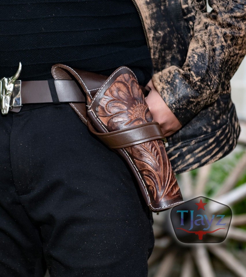GUN SLINGER OUTLAW LEFT HAND Western Cross Draw Holster Tooled Leather ...