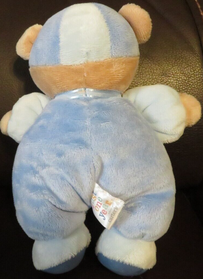 Carters Just One Year Teddy Bear Baby Boy Toy Plush Rattle 8” Blue ...