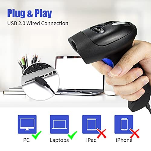 USB Wired Barcode Scanner Handheld 1D CCD Reader for UPC Codes Black | eBay