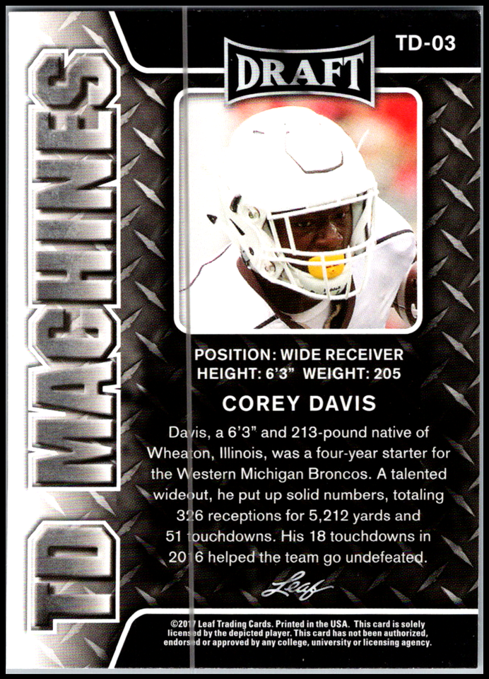 2017 Leaf Draft TD Machines #TD-03 Corey Davis FREE SHIPPING! | eBay