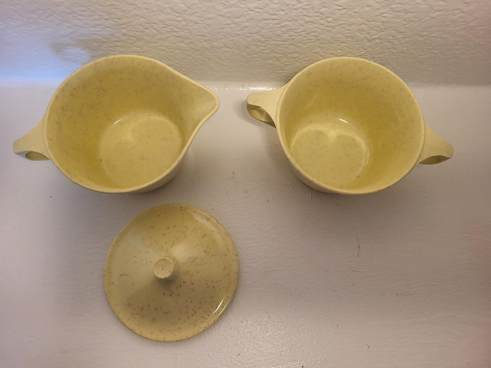 VTG Imperial Ware Speckled Confetti Yellow Creamer & Sugar Bowl Melmac ...