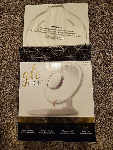 GloTech - Foldable LED Travel Mirror White Lighted Makeup Vanity Opened ...