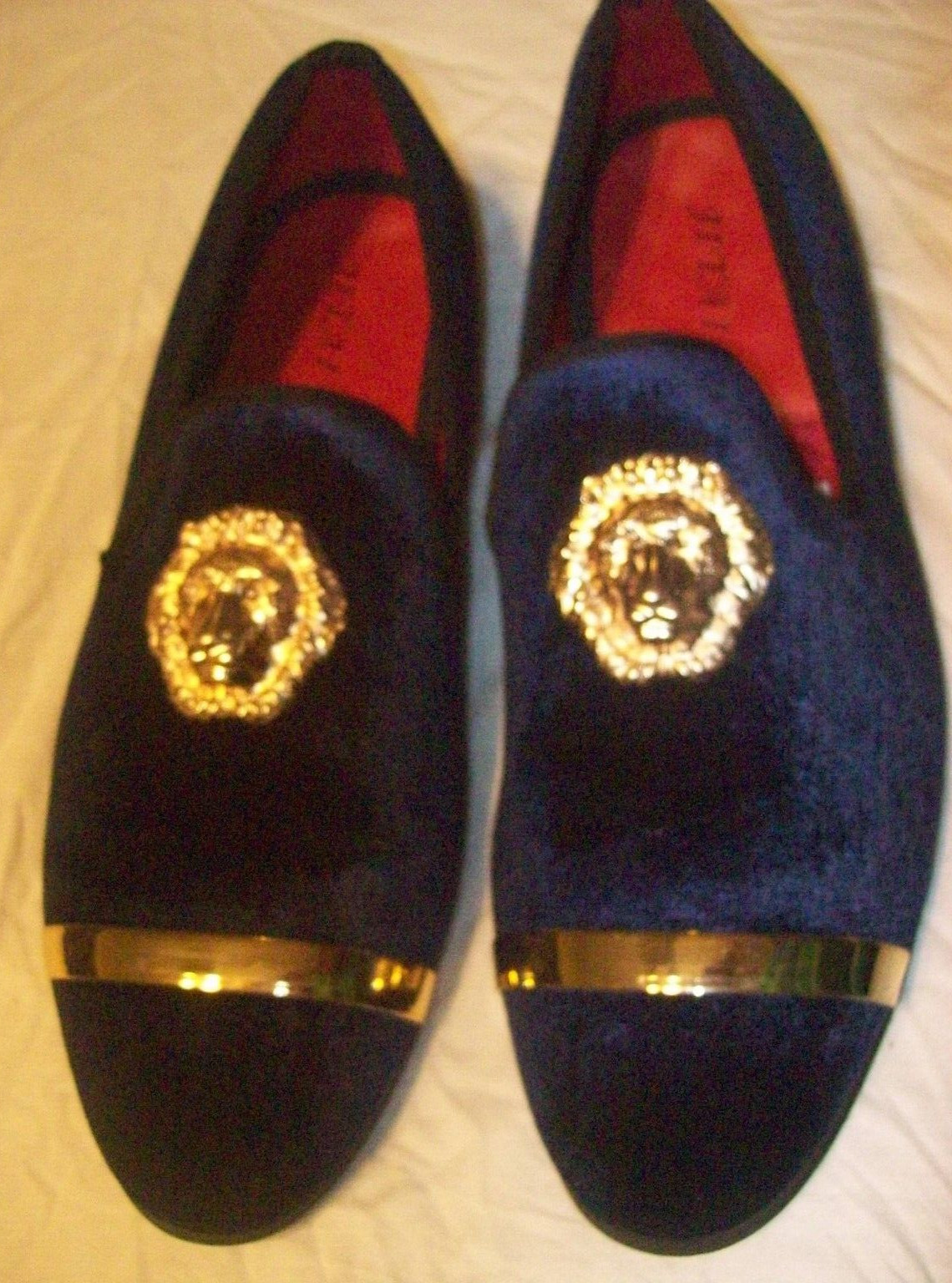 JITAI Loafers Men's Blue Velvet Lion Head Wedding Par… - Gem