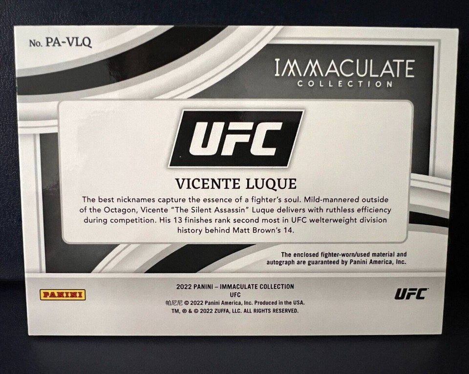 2022 Immaculate Collection UFC Vicente Luque Memorabilia Auto Patch /99 ...