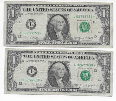 1969 D $1 Federal Reserve Notes (2) STAR NOTES San Francisco District 2 ...