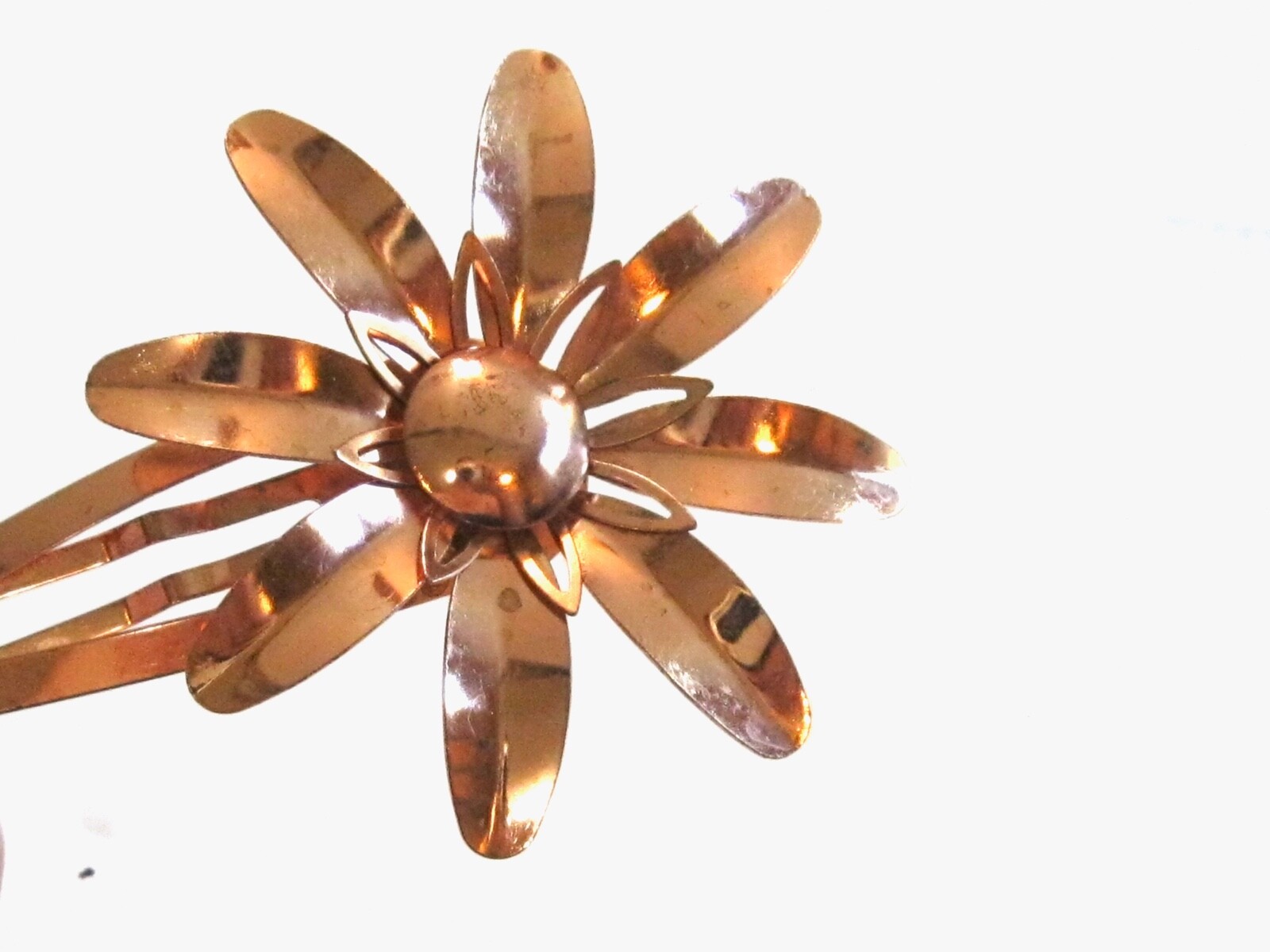 BIG DAISY FLOWER COPPER COLORED VINTAGE HAIR BARRETTE… - Gem