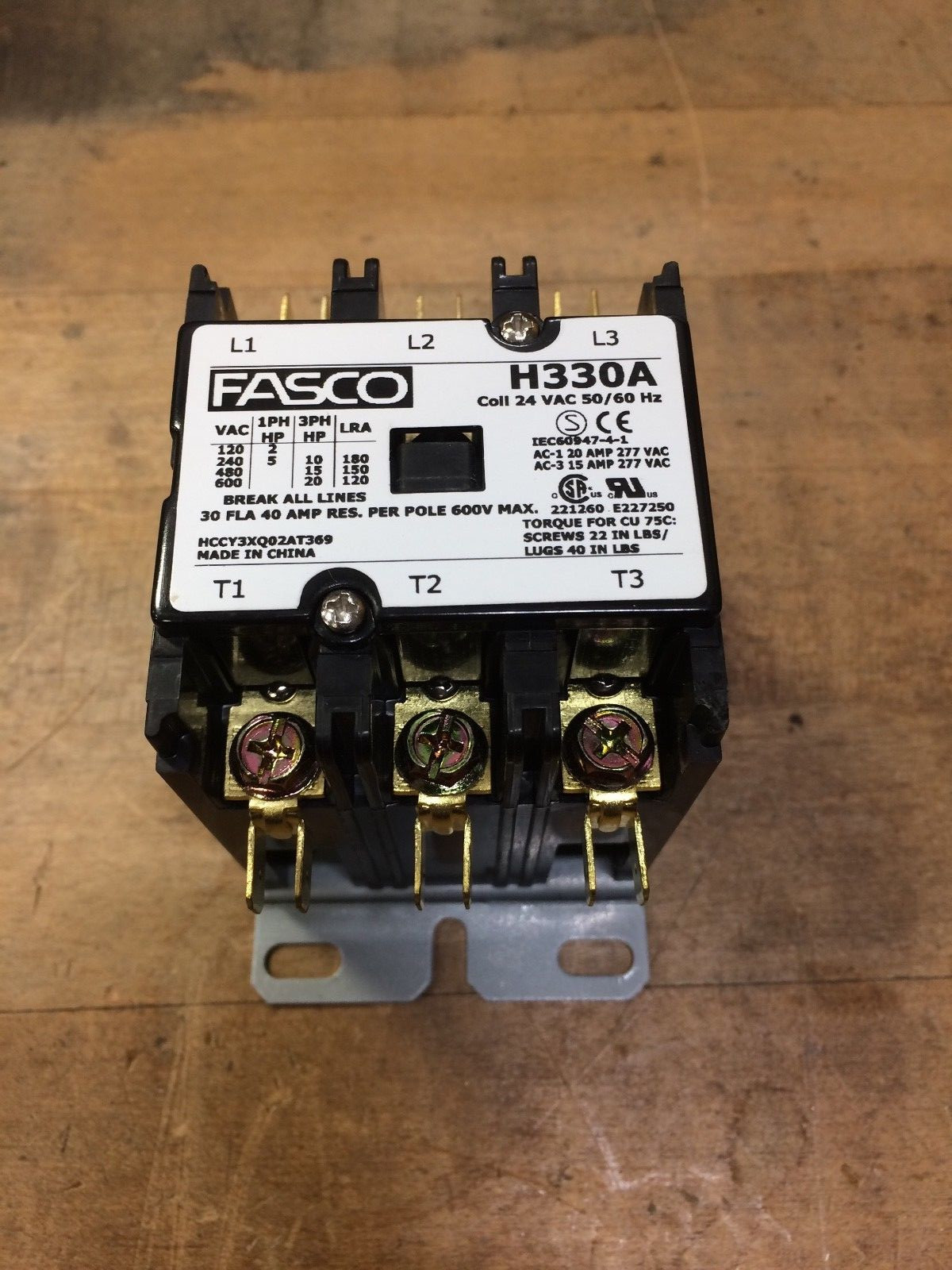 H330A Fasco Definite Purpose Contactor 3P 30 FLA 40A RES 24VAC-- New--SES | eBay