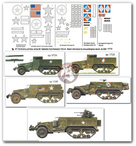 Peddinghaus 1/72 US & French M3A1 & M16 Half-track Markings WWII (5 veh ...