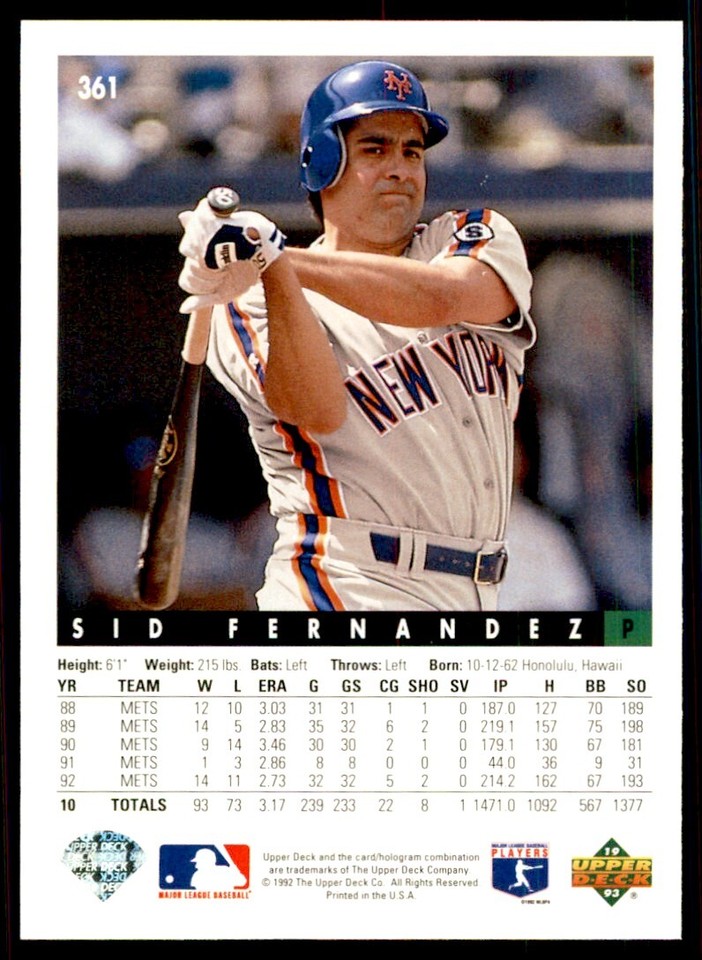 1993 Upper Deck. Sid Fernandez Baseball Cards #361 | eBay