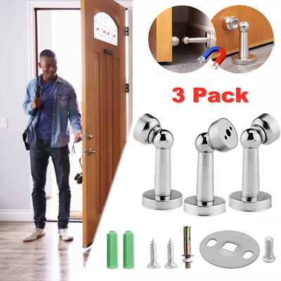 3Pack Stainless Steel Magnetic Door Stopper Holder Door Catch Wall ...