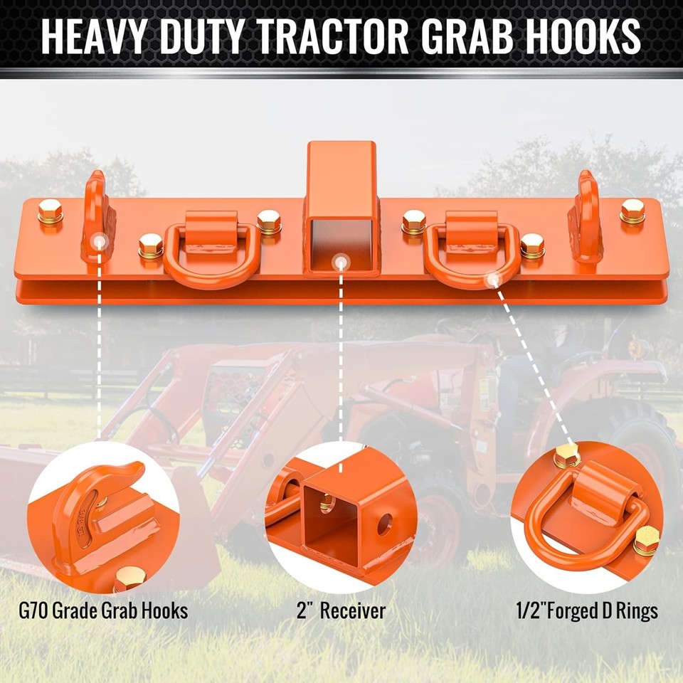Bolt-on Grab Hooks for Universal Tractor Buckets D Rings 2" Receiver ...