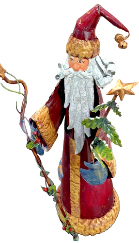 Rustic Metal Cone Santa Figurine w/ Holly & Star Staff Primitive ...