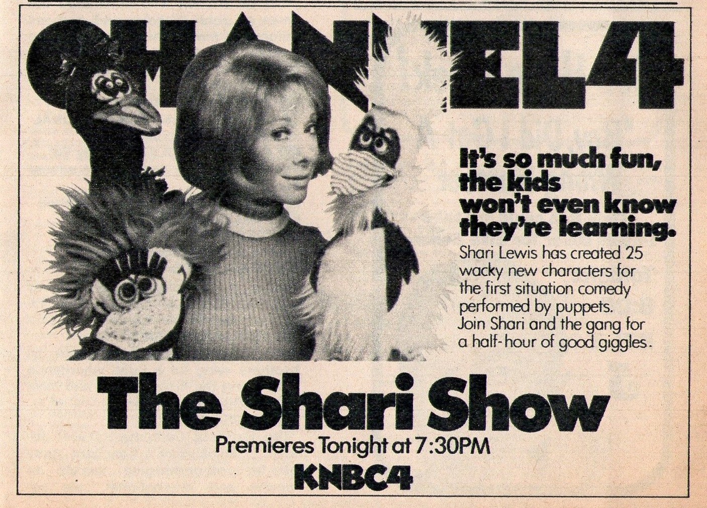 1975 KNBC TV AD/SHARI LEWIS SHOW/SITUATION COMEDY BY PUPPETS/WACKY ...