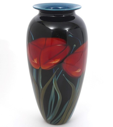 Art Glass Richard Satava Studios Signed 737-97 Black Red Blue Vase, 12 ...