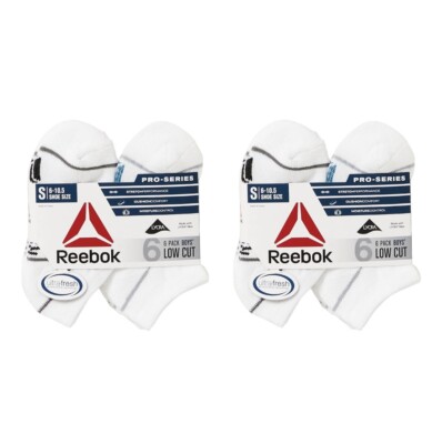 (2) Reebok Pro Series Boys Low Cut Socks 6PK, Shoe Size 10.5-4 (12 ...